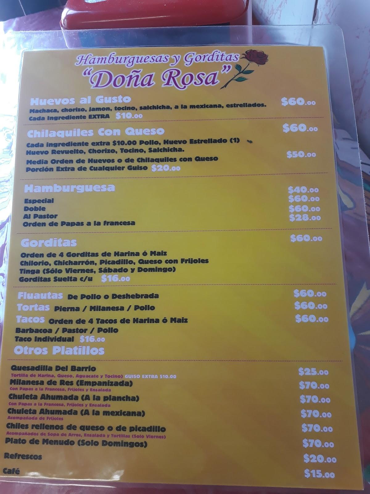 Carta del restaurante Hamburguesas Y Gorditas Doña Rosa, Saltillo
