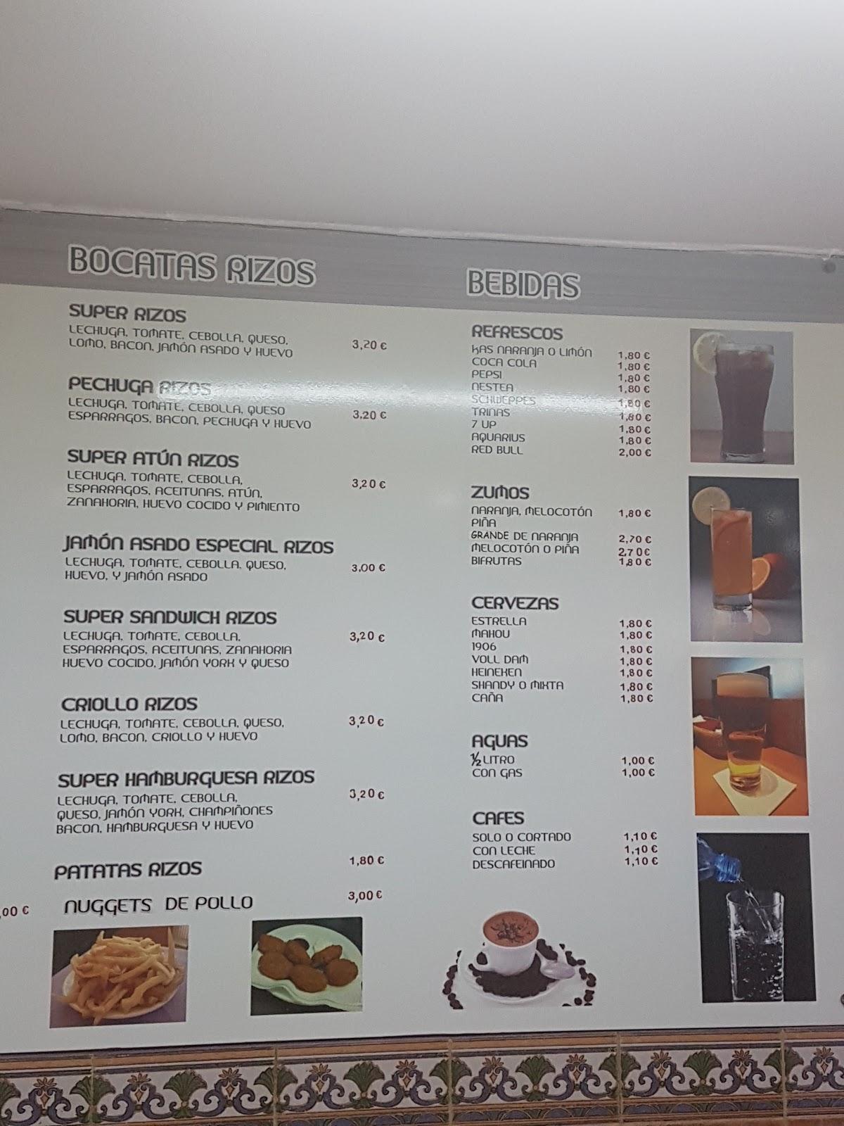 Carta de Bocatería Rizos, Pontevedra