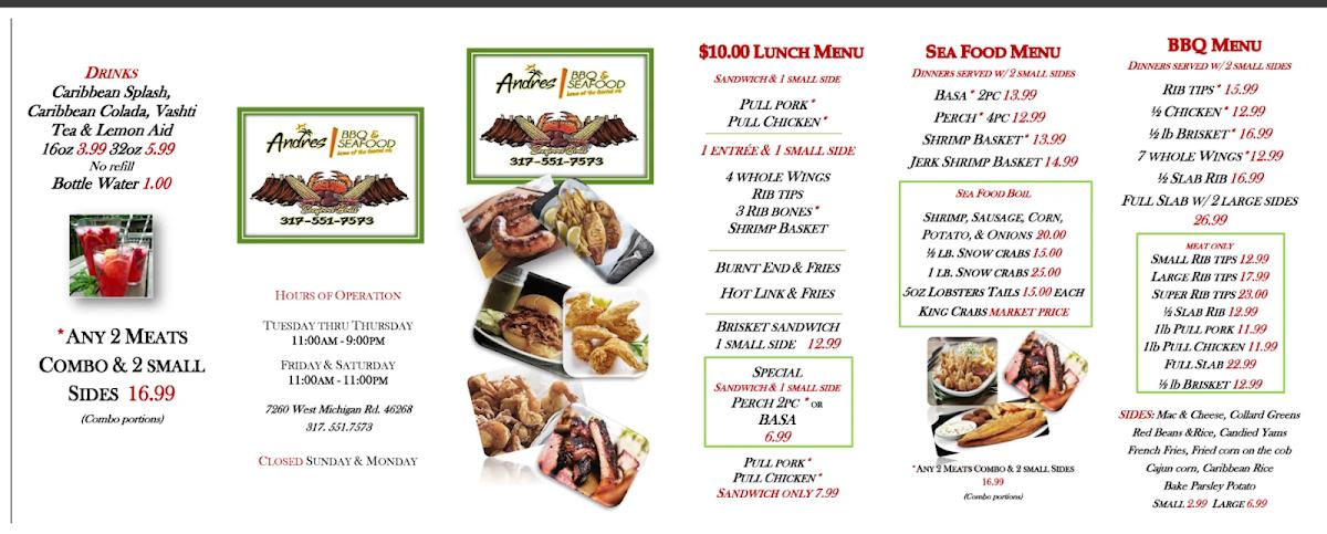 Carta de Andre's BBQ & Seafood, Indianapolis, Waterway Blvd
