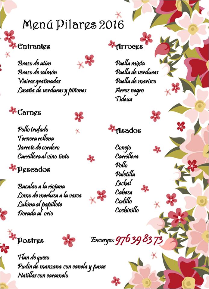 Menu at Cocinados Concha restaurant, Zaragoza