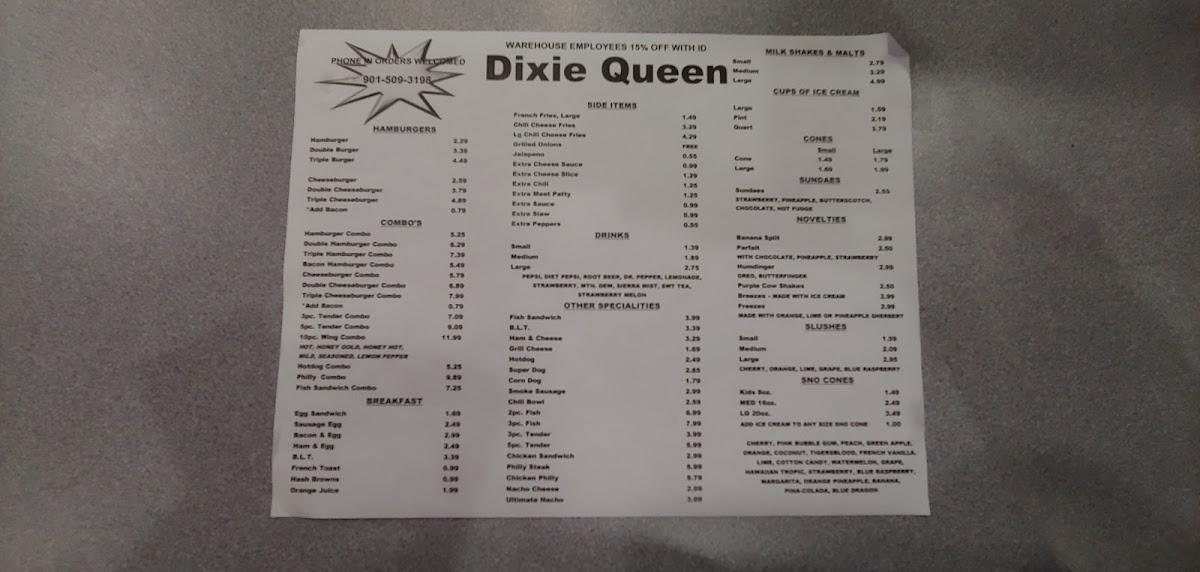 Menu at Dixie Queen restaurant, Memphis, N Germantown Pkwy