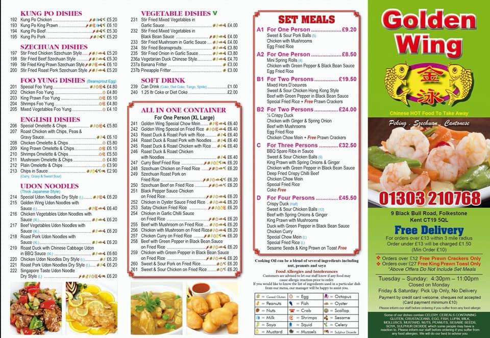 Menu at Golden Wing Chinese Takeaway fast food, Folkestone