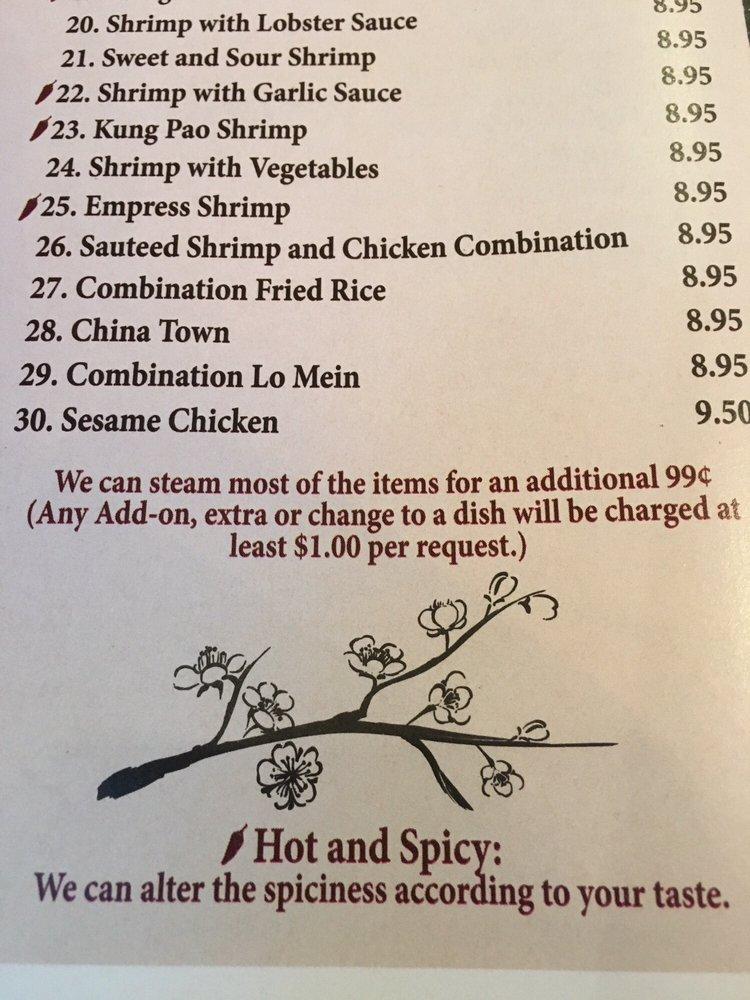 Menu at Imperial Cathay restaurant, Shreveport