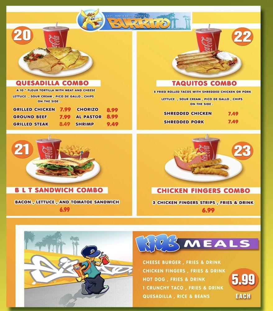 Menu at Los Angeles Burrito Alabaster restaurant, Alabaster