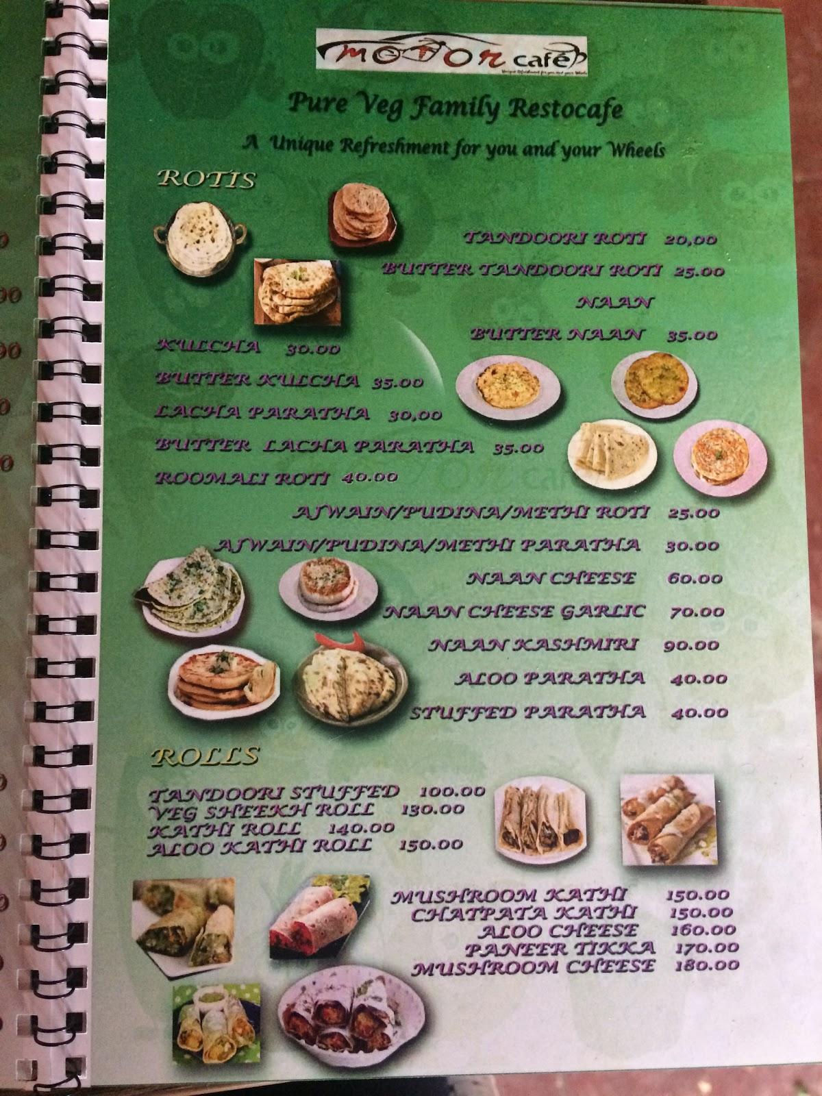Menu at Motor Cafe, Bengaluru, QGV4+632