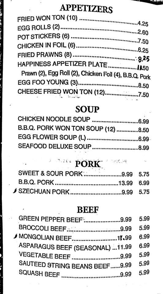 Menu at Noah's Hof Brau restaurant, Modesto