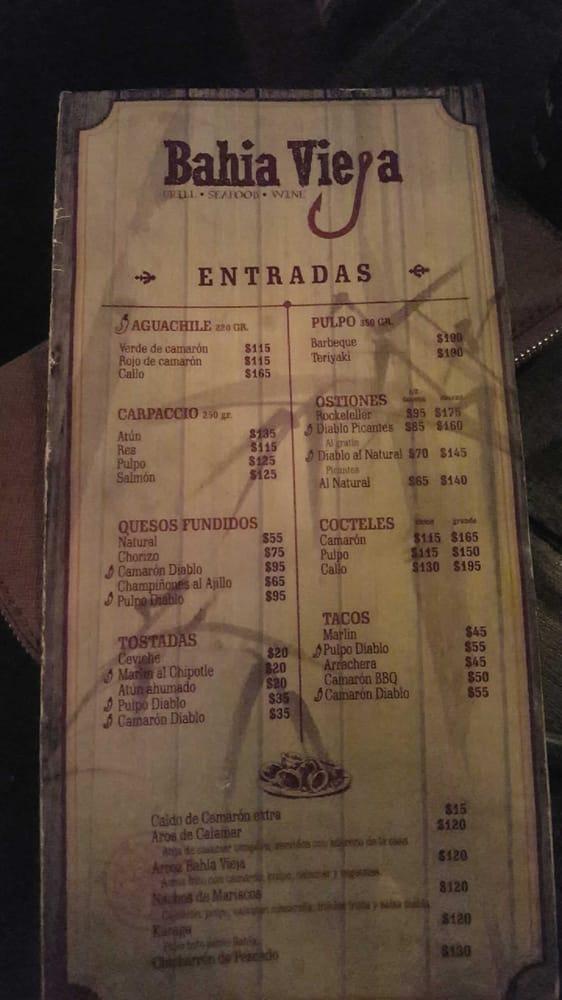 Menu at Restaurant Bahía Vieja, Guadalajara, Av. de la Paz 2309