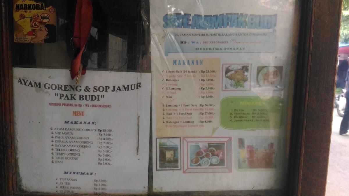 Menu at Sate Ayam Pak Budi restaurant, Semarang