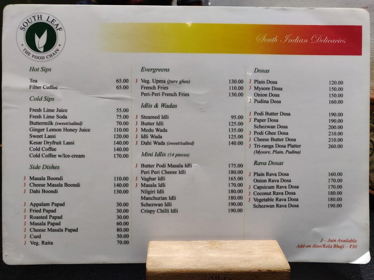 Menu at South Leaf - The food chain, Ahmedabad