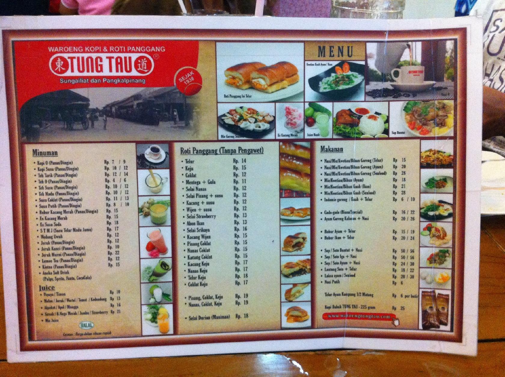 Menu at TUNG TAU, Pangkal Pinang, Jl. Toniwen Melintas