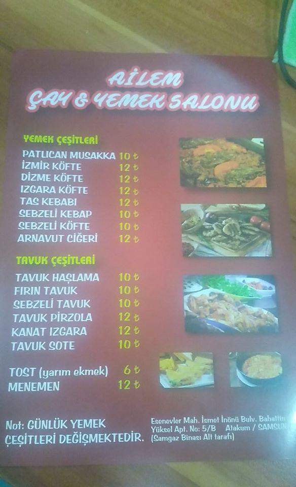 Menu at Ailem Çay ve Yemek Salonu, Samsun