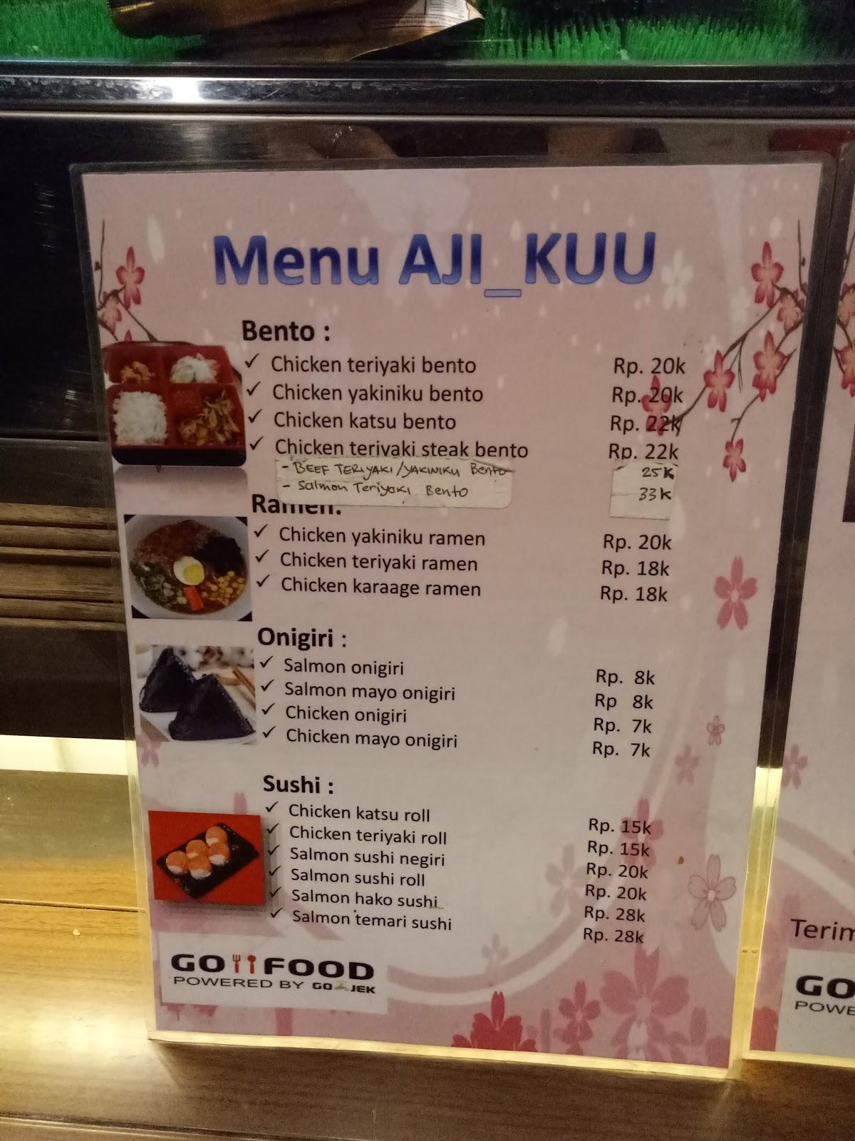 Menu at Aji-kuu restaurant, Depok, Jl. Boulevard Vila Mutiara Cinere