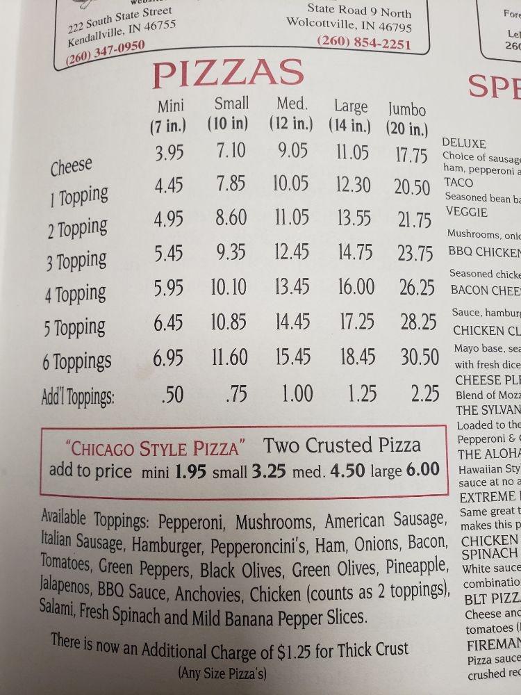 Carta de pizzería Pepperoni's Pizza, Rome City
