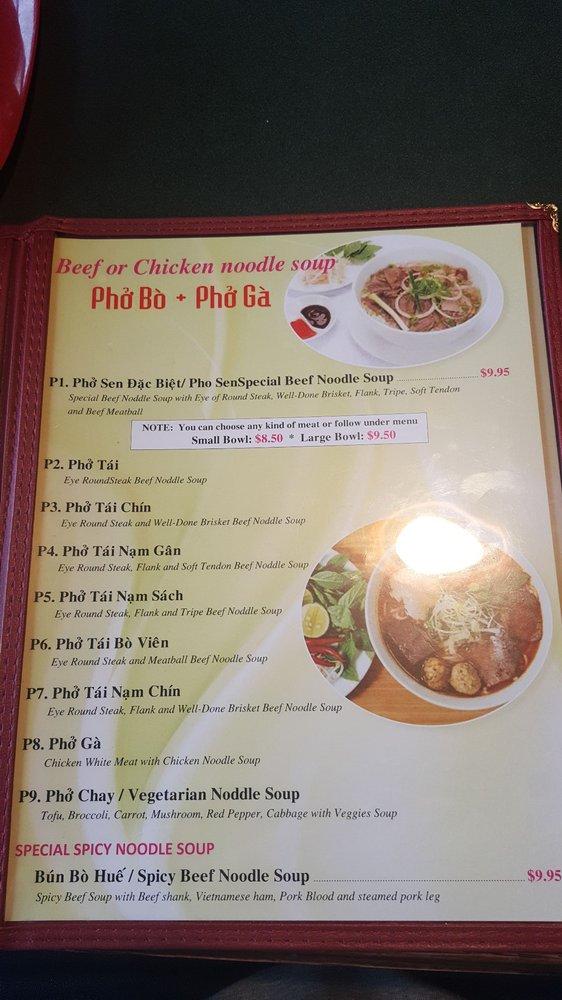 Menu at Pho Sen restaurant, Vancouver
