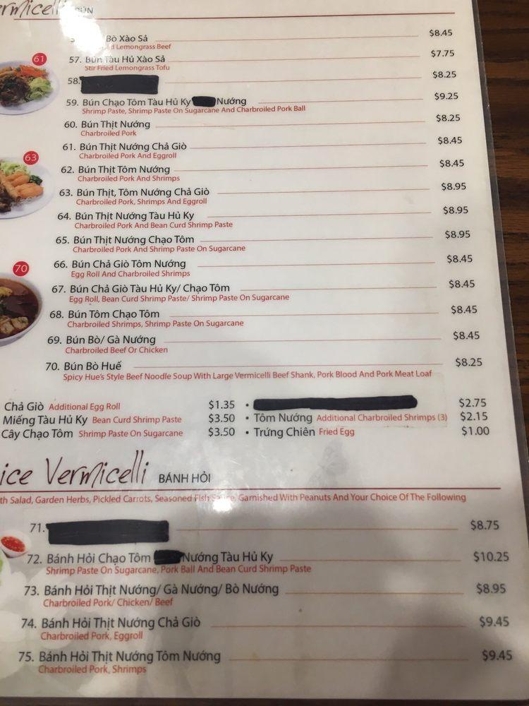 Menu at Pho Viet Vietnamese Noodle and Grill restaurant, Eastvale