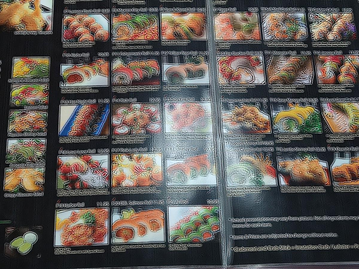 Menu at Samurai Sushi restaurant, Downey