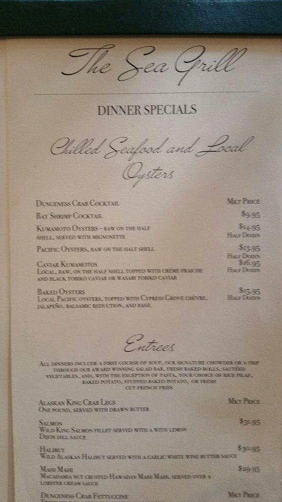 Menu at Sea Grill restaurant, Eureka