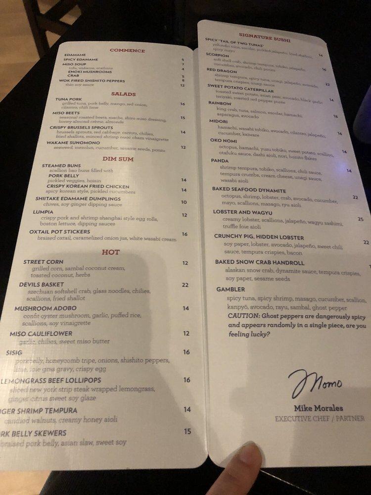 Menu at Sunda Nashville restaurant, Nashville