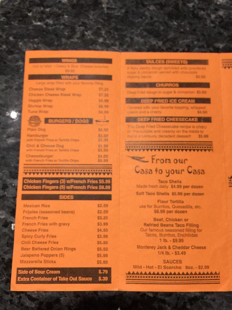 Menu at Taco Bandido restaurant, Scranton