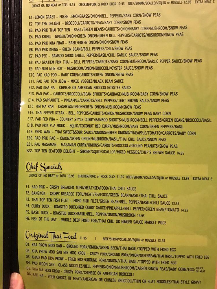 Menu at Thai Top Ten restaurant, Glen Allen, Brook Rd