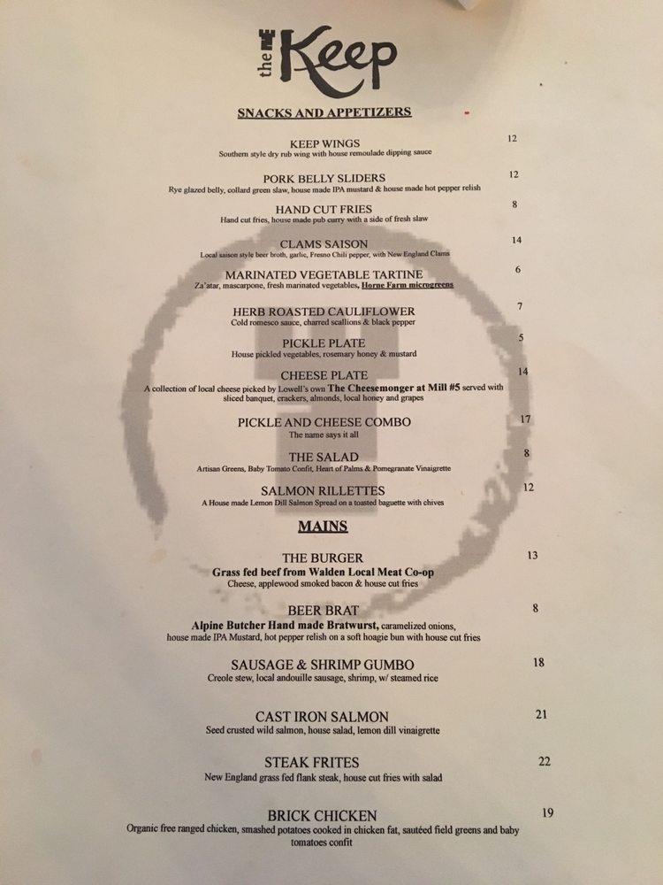 Menu at The Keep pub & bar, Lowell