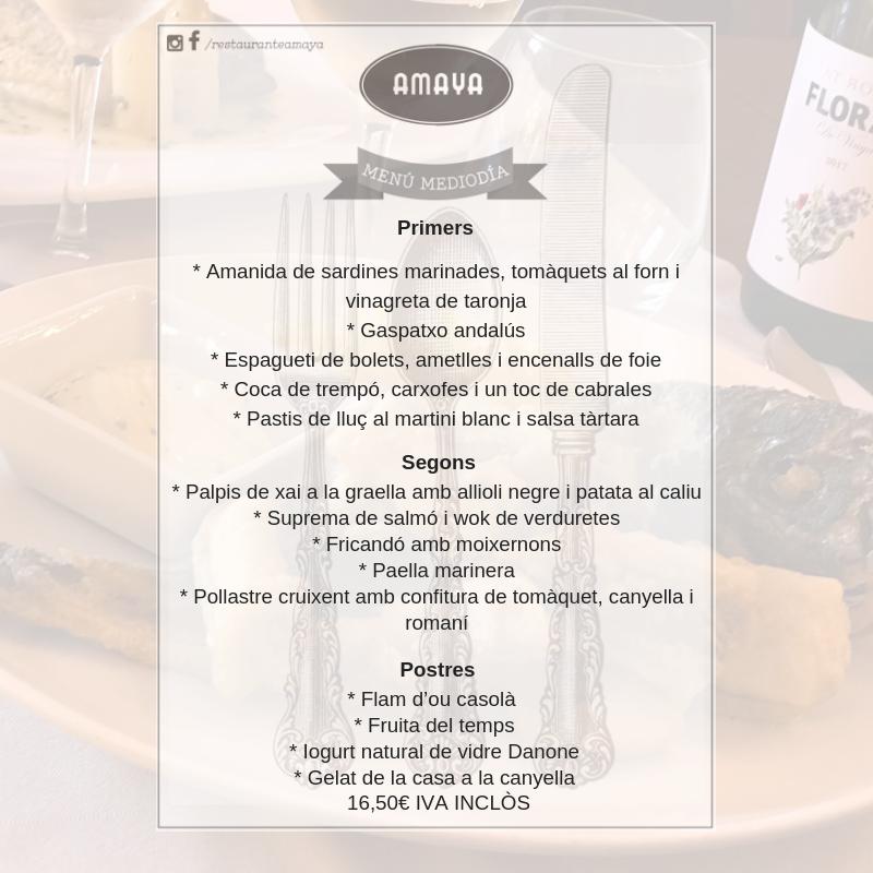 Menu at Restaurant Amaya, Barcelona