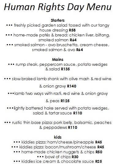Speisekarte von Crossways Country Kitchen restaurant, Port Elizabeth