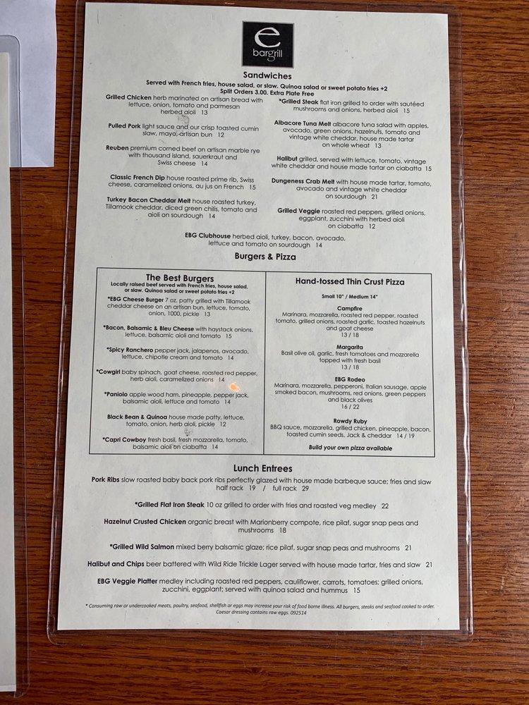 Menu at E BarGrill, Redmond