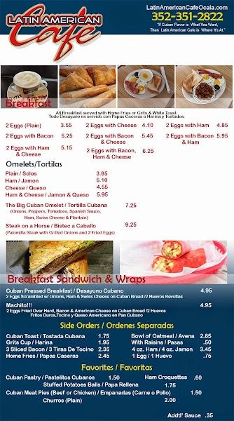Menu at Latin American Cafe, Ocala
