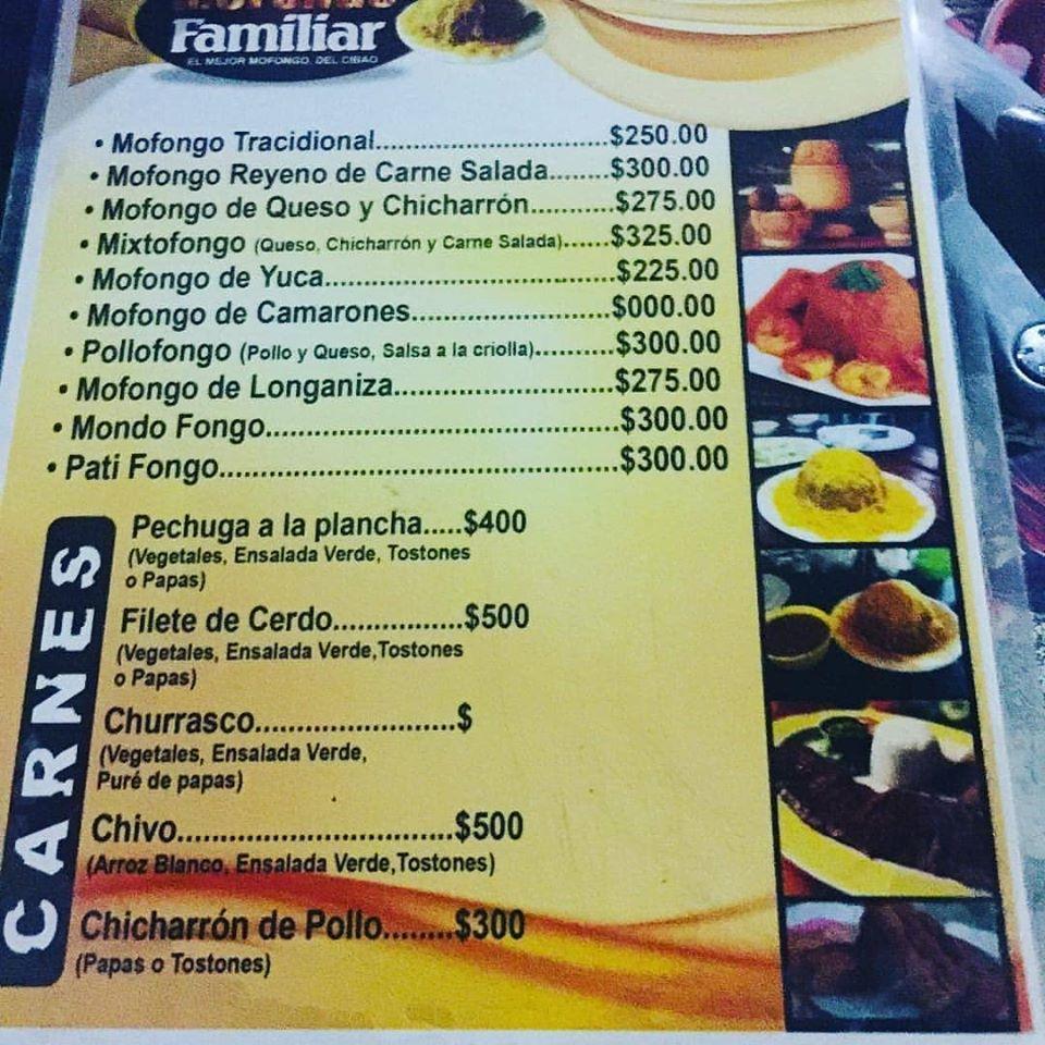 Menu at Mofongo Familiar restaurant, Santiago De Los Caballeros, Carr ...