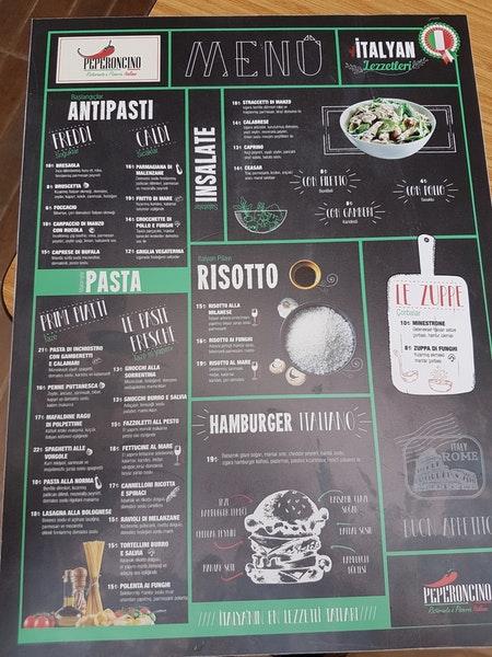 Menu at Peperoncino Pizza, Izmit