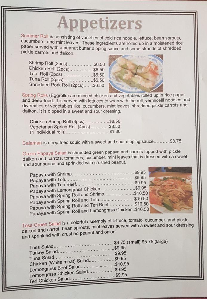 Menu at Saigon Noodle House restaurant, Kailua, Keolu Dr