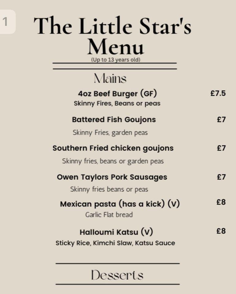 Menu at The Star at Cotton pub & bar, Oakamoor