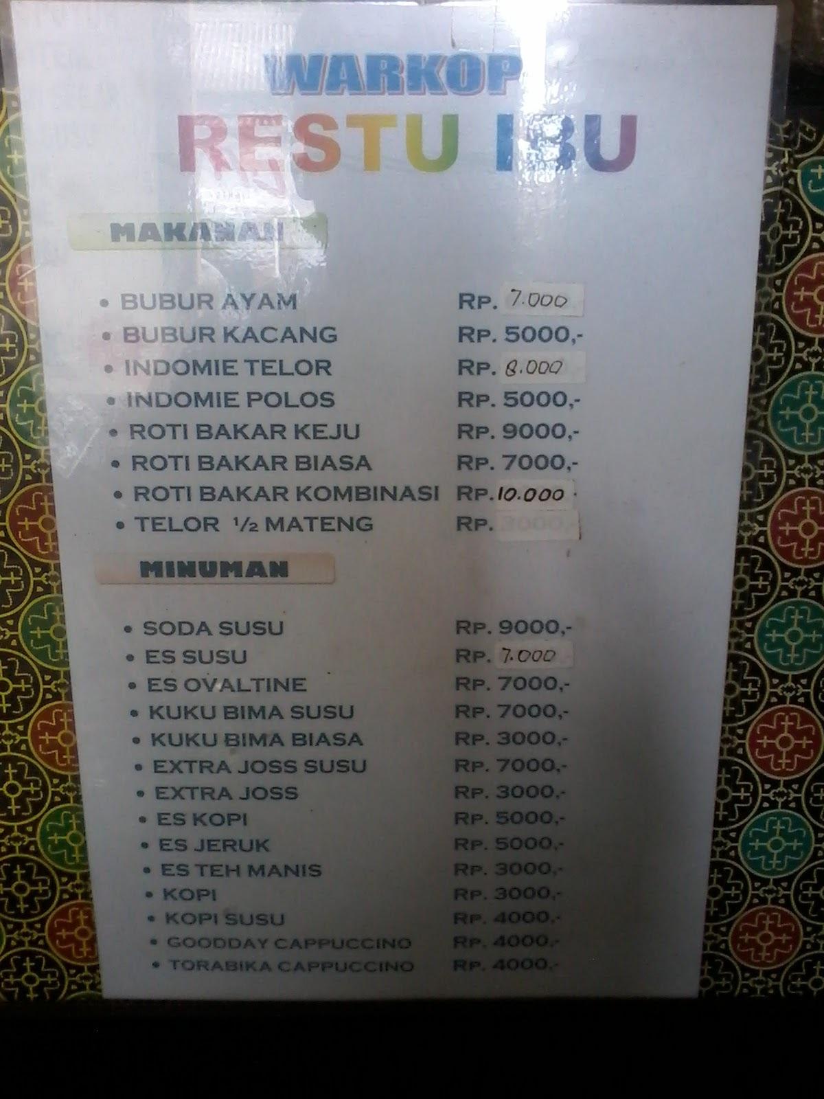 Menu at Warkop Restu Ibu restaurant, Bekasi Regency