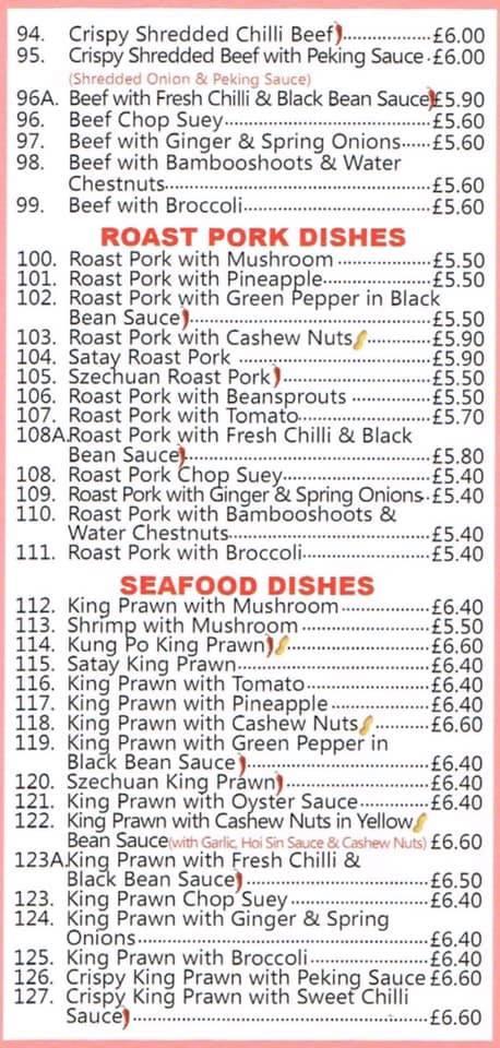 Menu at Chans Chinese Takeaway fast food, Torquay