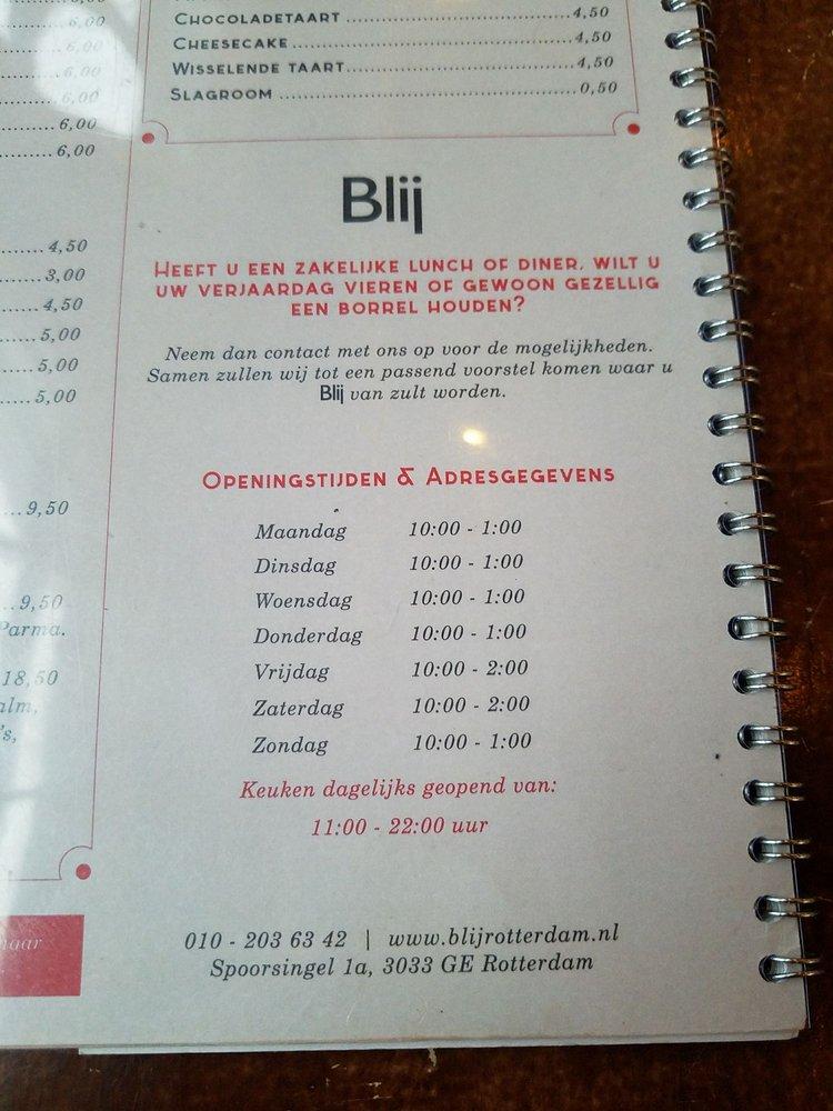 Menu at Grand Café-restaurant Blij, Rotterdam