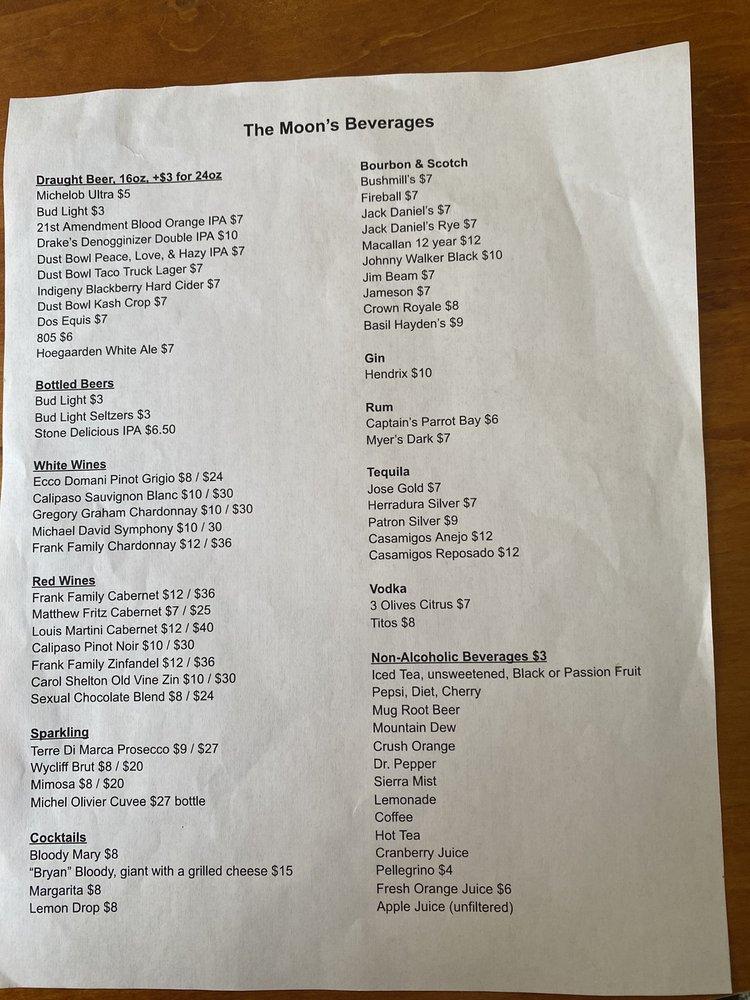 Menu at Harvest Moon restaurant, Modesto