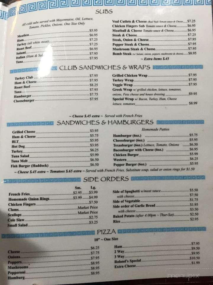 Menu at Roland's Restaurant, Nashua