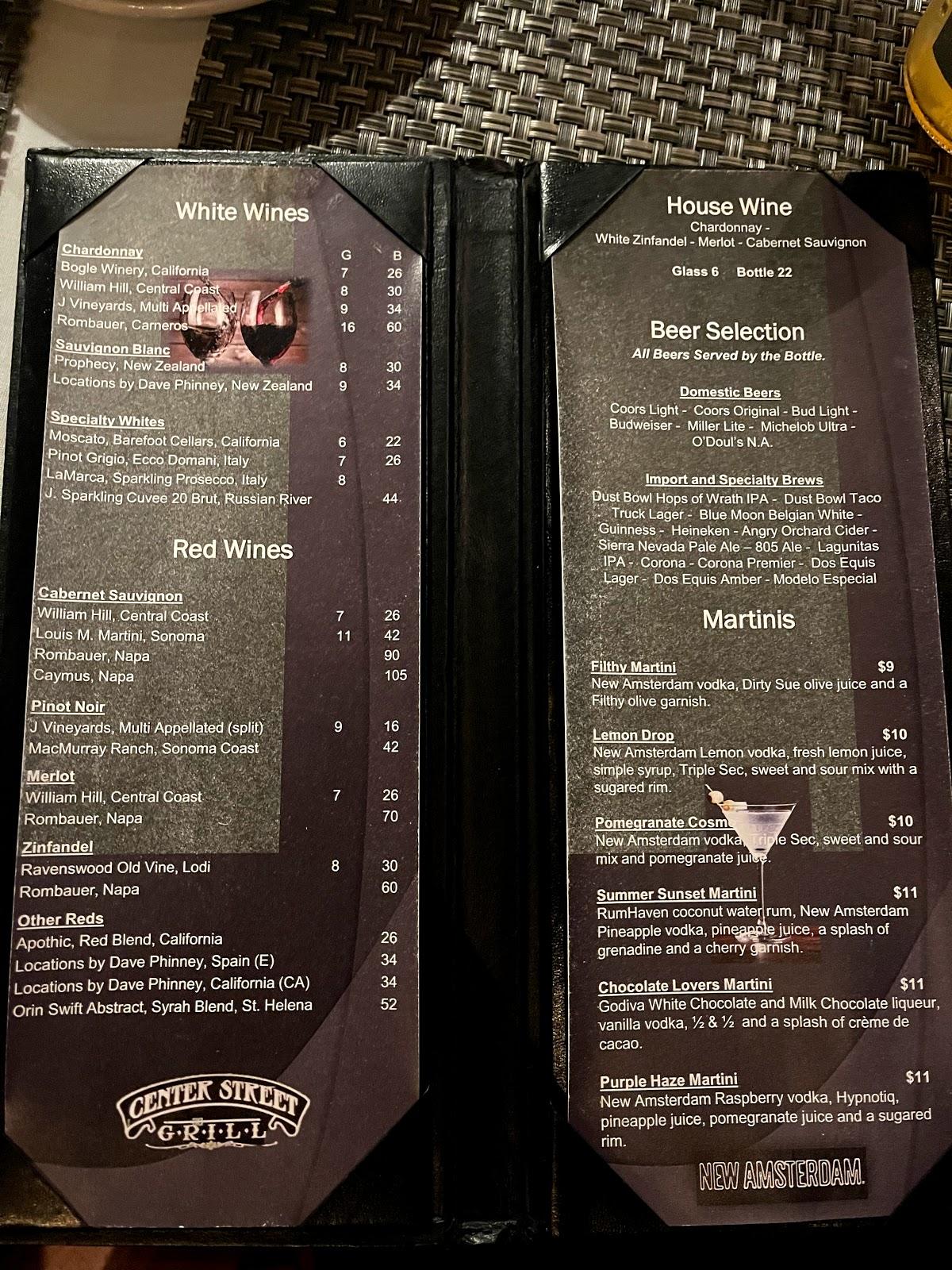 Menu at Center Street Grill pub & bar, Turlock