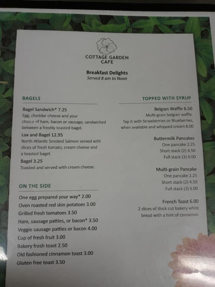 Menu at Cottage Garden Cafe, Pentwater