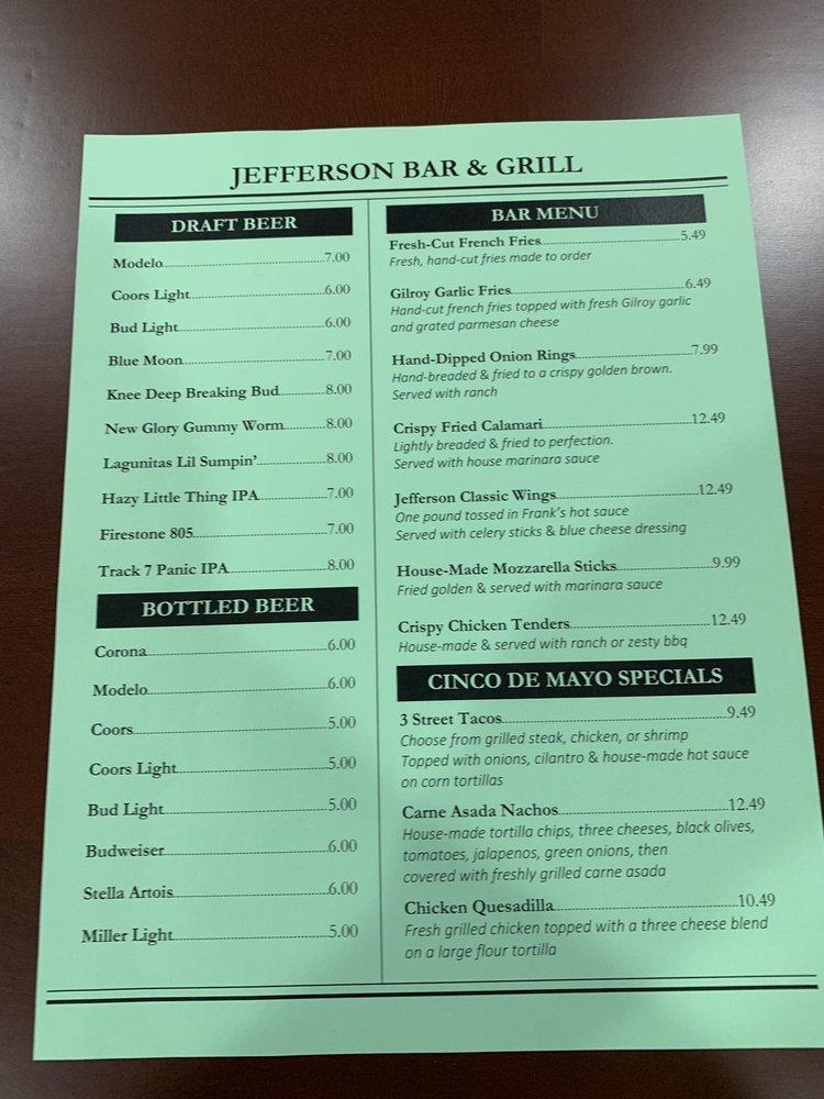 Menu at Jefferson Bar & Grill, West Sacramento