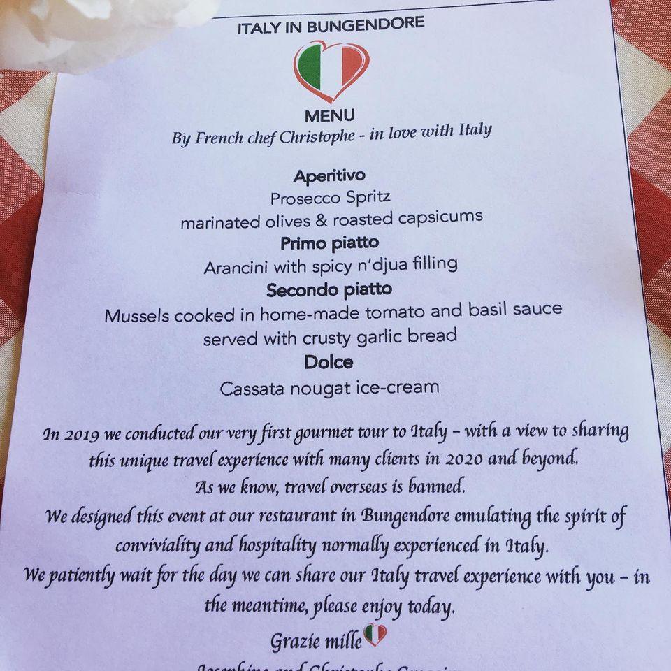 Menu at Le Tres Bon restaurant, Bungendore
