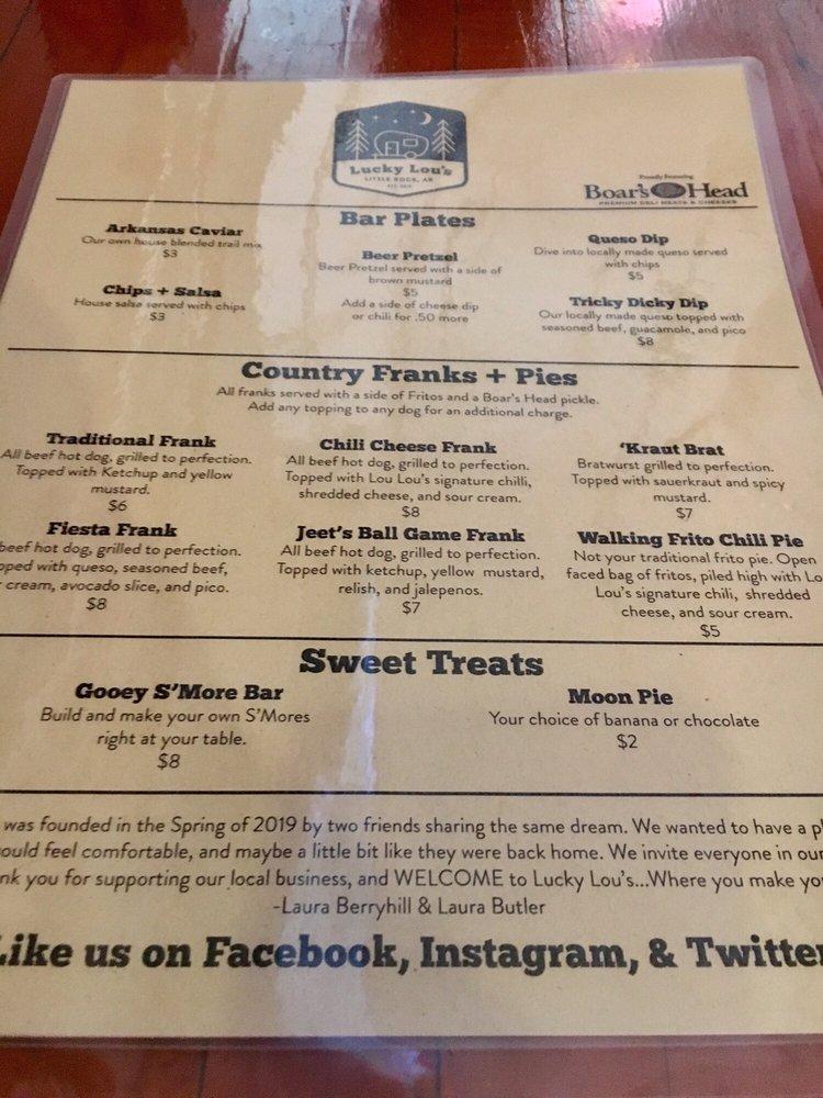 Menu at Lucky Lou's pub & bar, Little Rock