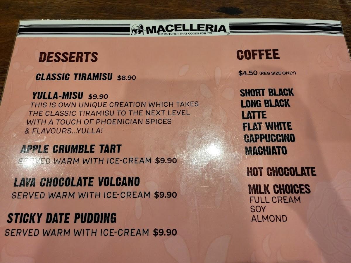 Menu at Macelleria Newtown restaurant, Newtown