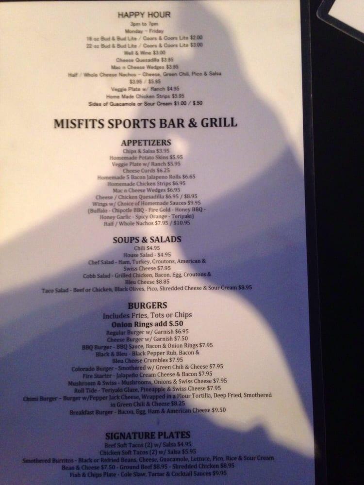 Menu at Misfits Sports Bar And Grill, Lakewood