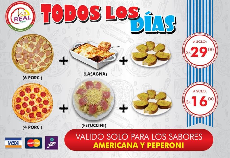 Carta del restaurante Real Pizza, Lima, Av. Elmer Faucett 720