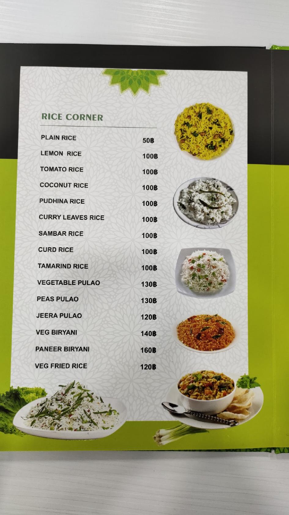 Menu at Shree Bhavan Pure South Indian Vegetarian Restaurant, Bangkok