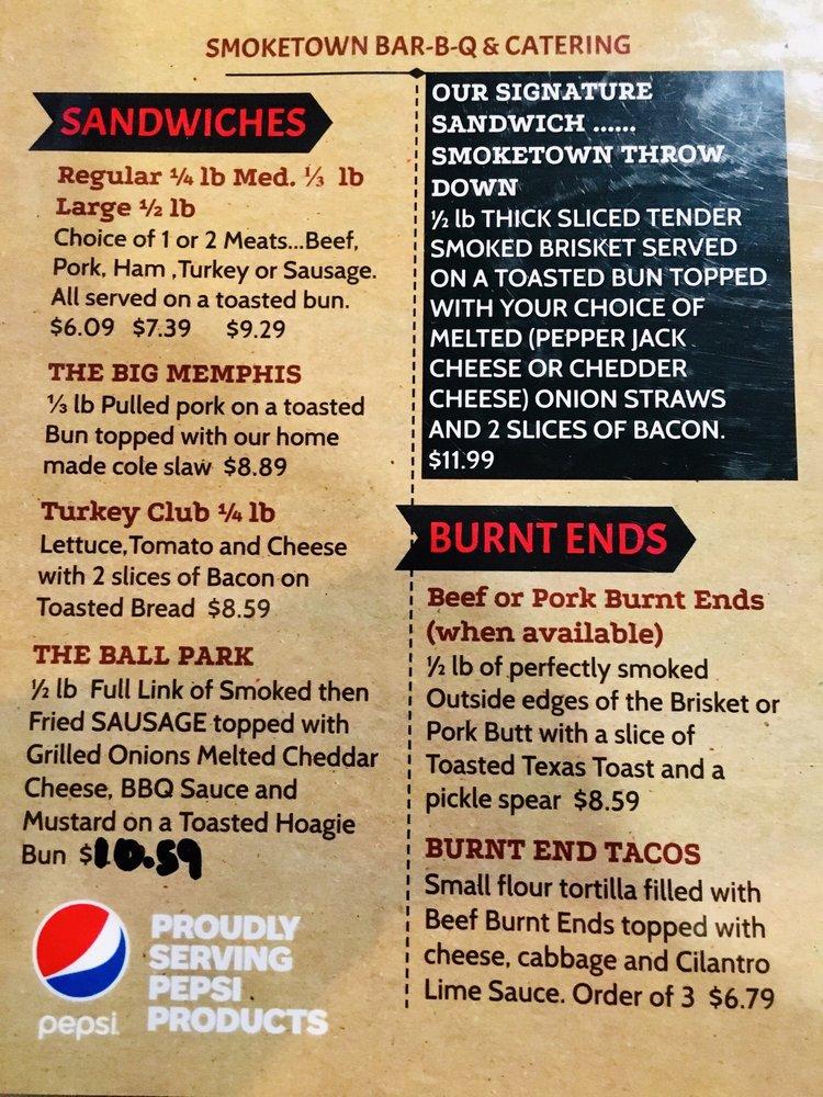 Menu at Smoketown BBQ, Overland Park