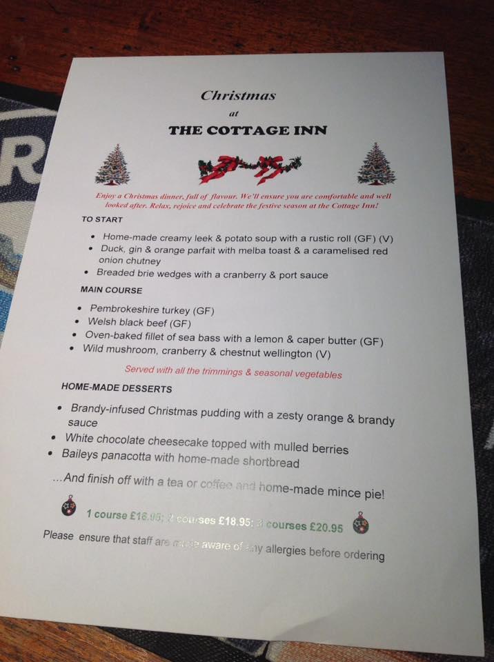 Menu at The Cottage Inn b&b pub & bar, Llandeilo, Pentrefelin
