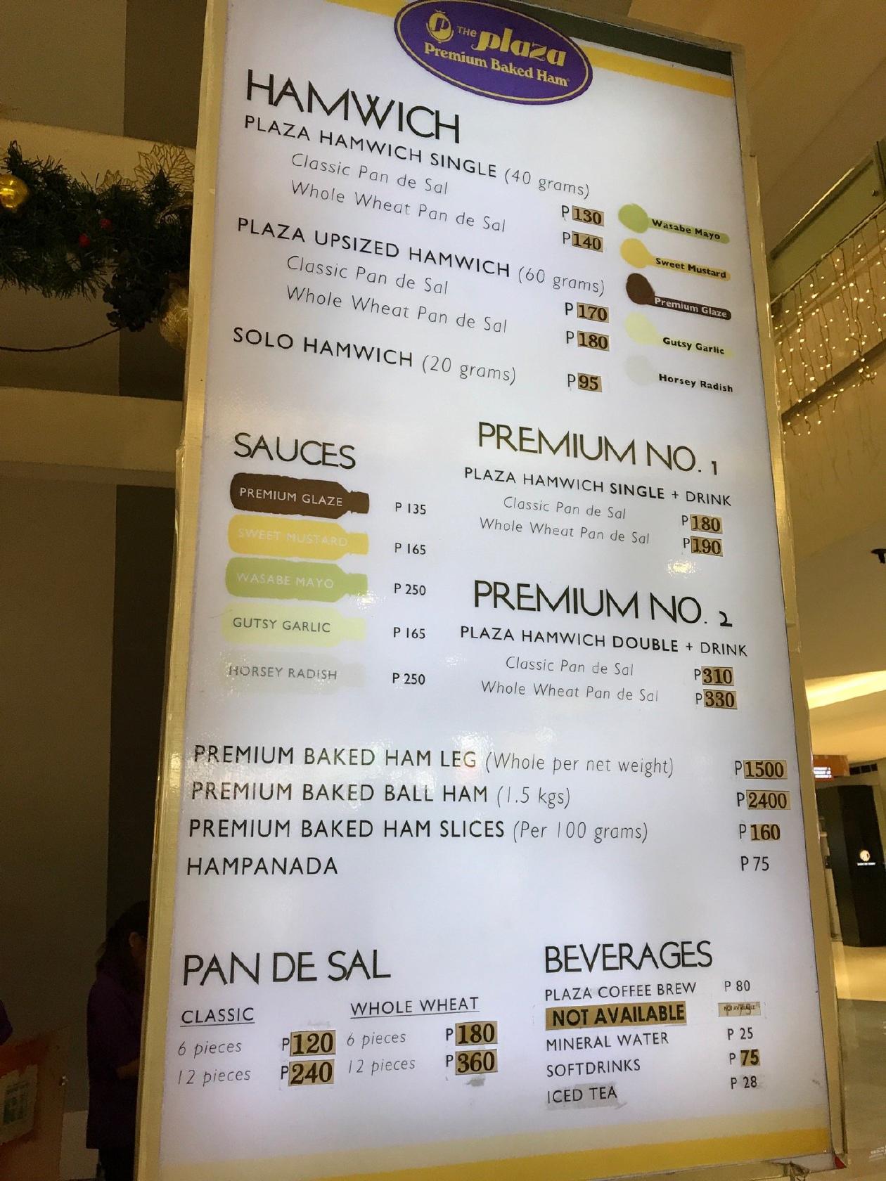 Menu at The Plaza Premium Baked Ham Megamall restaurant, Makati
